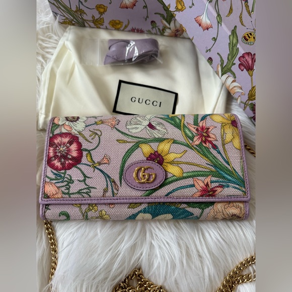 Gucci | Accessories | Gucci Lavender Flora Wallet On Chain | Poshmark